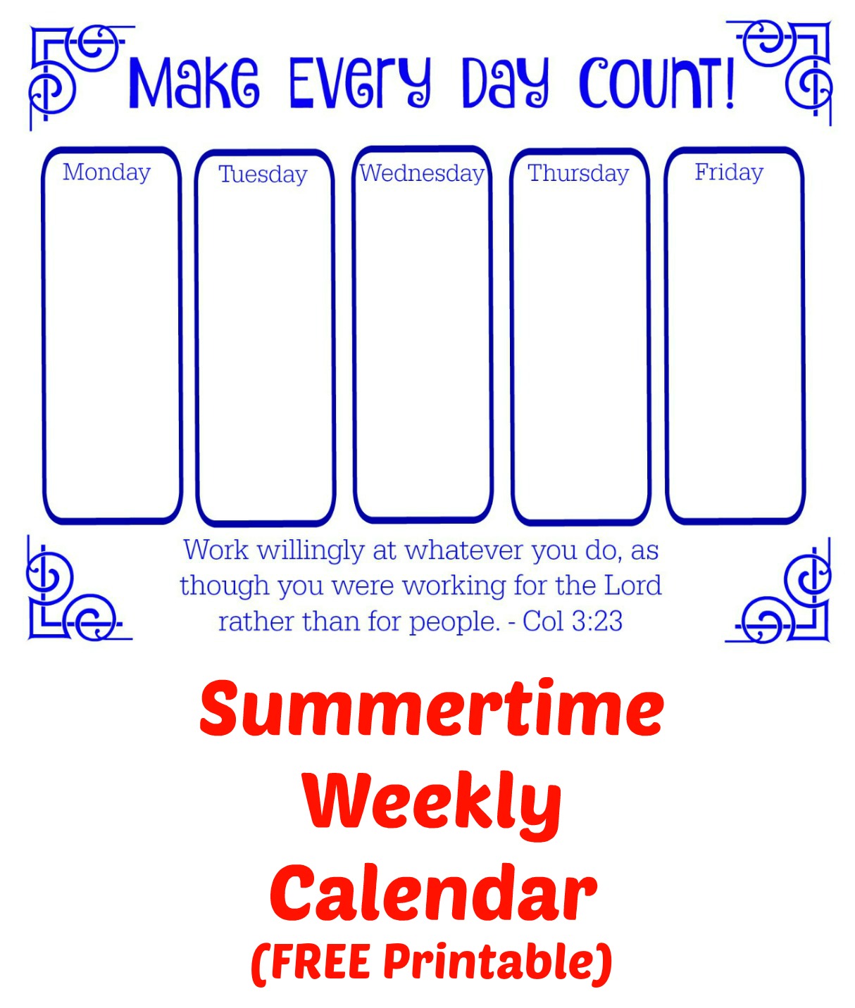 Summertime Weekly Calendar (Free Printable)